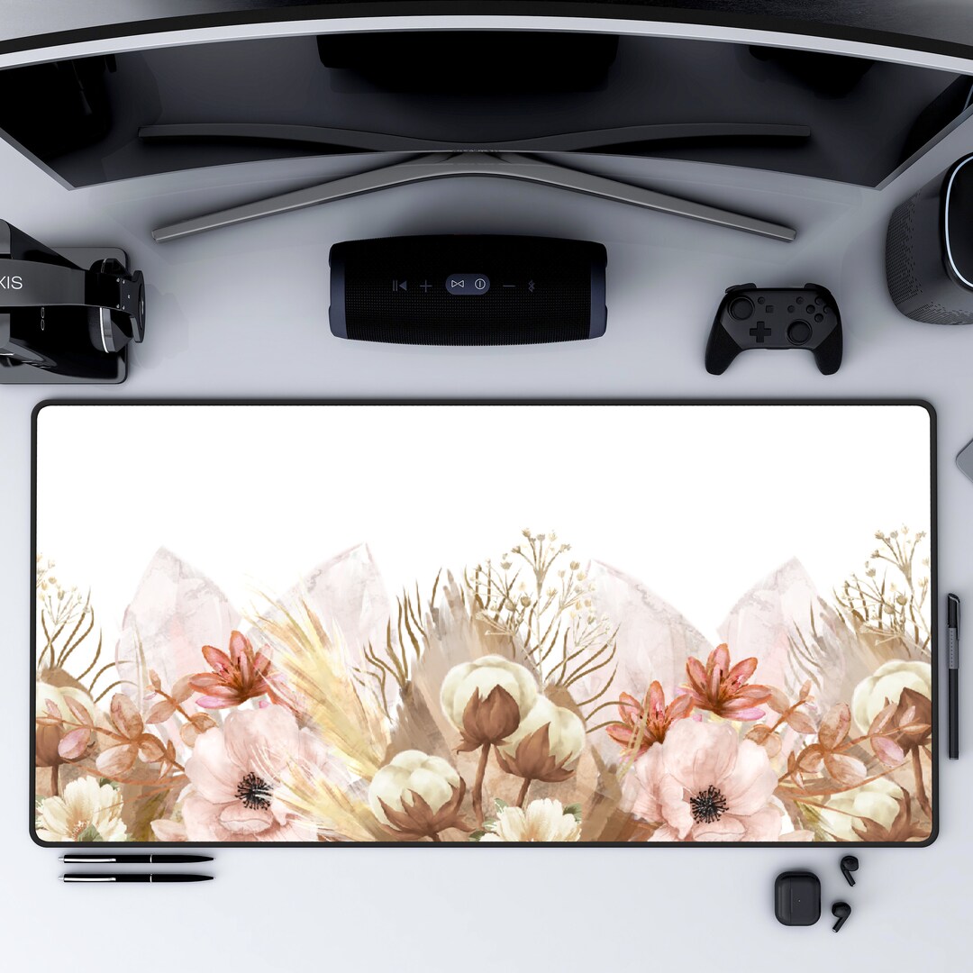 Soft Boho Floral Desk Mat Extended Keyboard Mousepad Boho Aesthetic ...