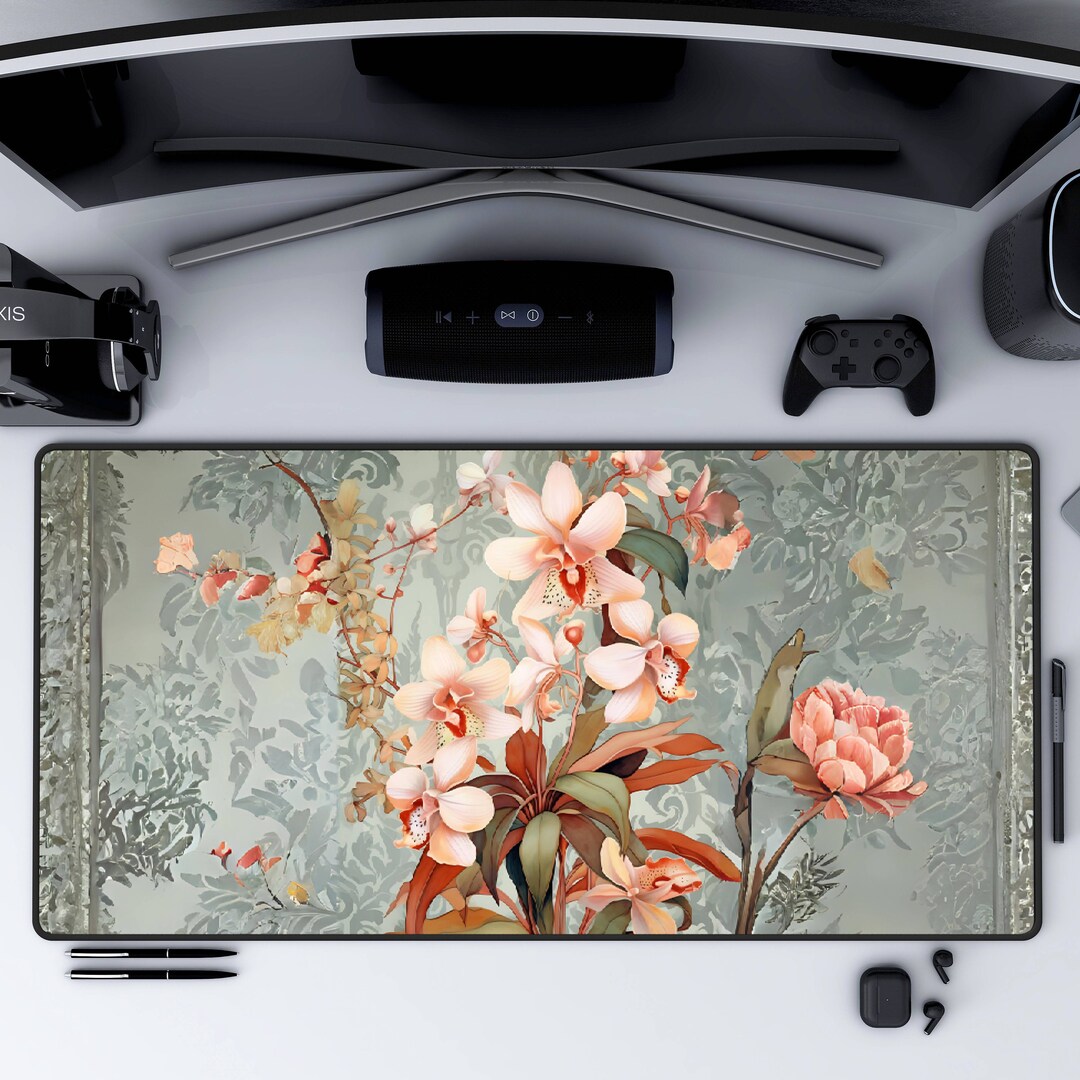 Cottagecore Orchid Floral Desk Mat Extended Keyboard Mousepad Boho ...