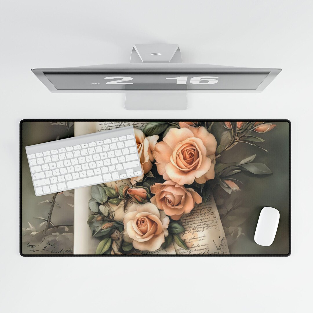 Cottagecore Peach Roses Desk Office Decor Gift XXL Nature Gaming Mat ...