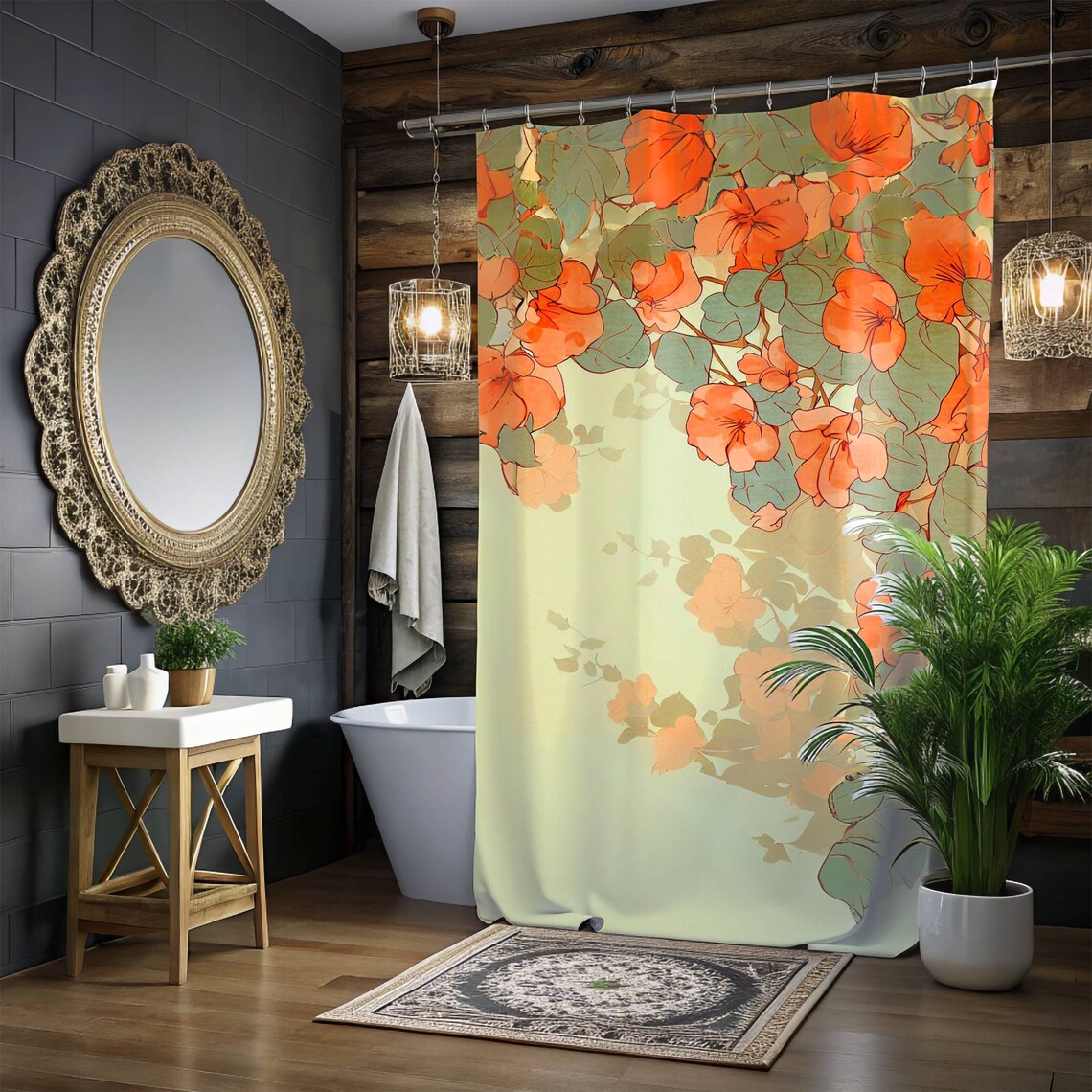 Japanese Zen Garden Moody Black Botanical Shower Curtain Dark Academia ...