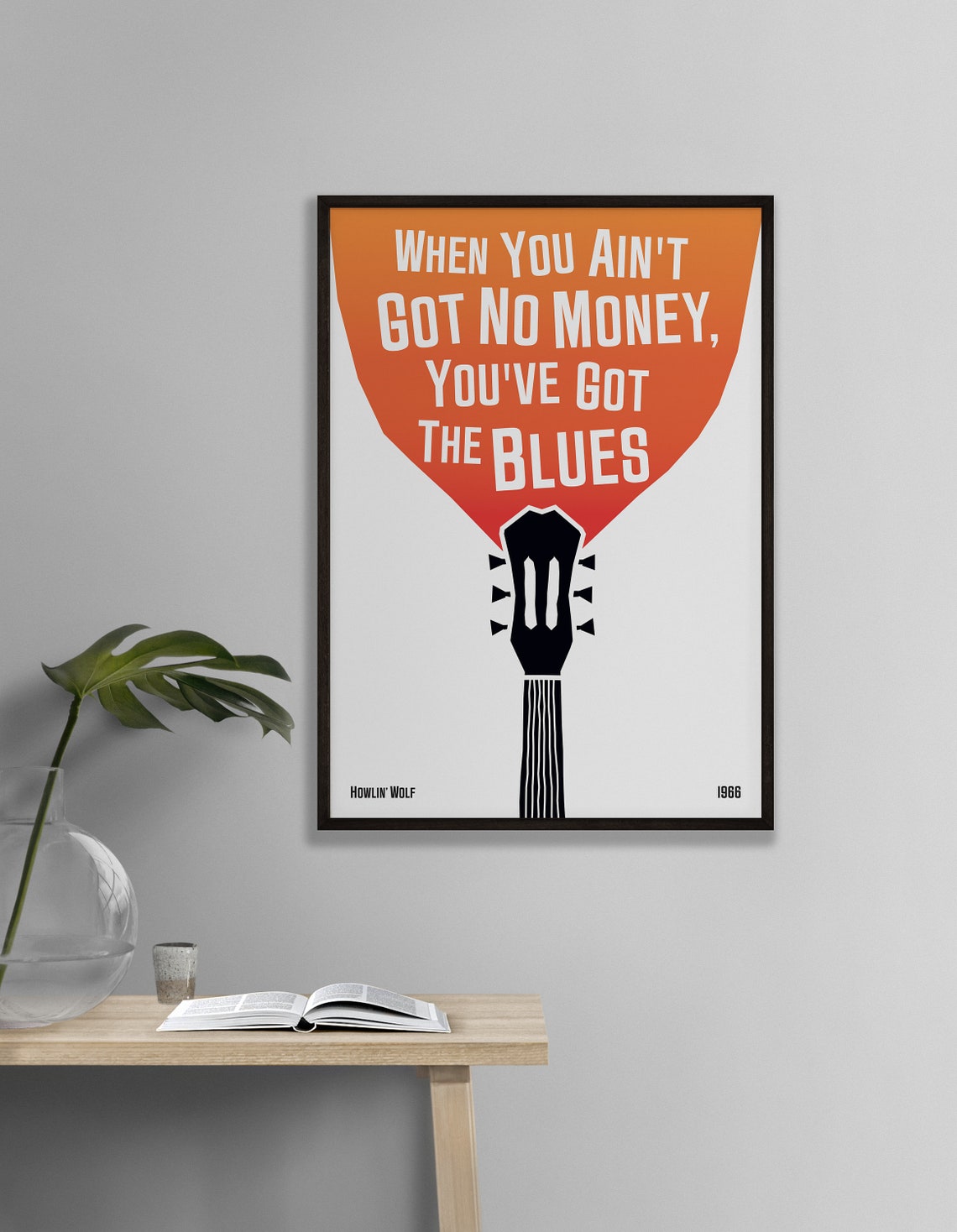 Howlin' Wolf Guitar in Orange/white Music Wall Art Jazz Print Buy 3 Get ...