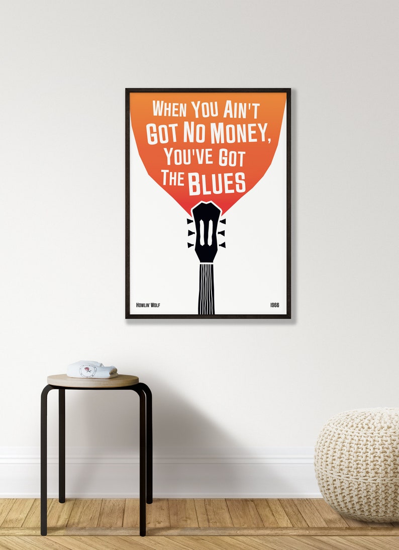 Howlin' Wolf Guitar in Orange/white Music Wall Art Jazz Print Buy 3 Get ...