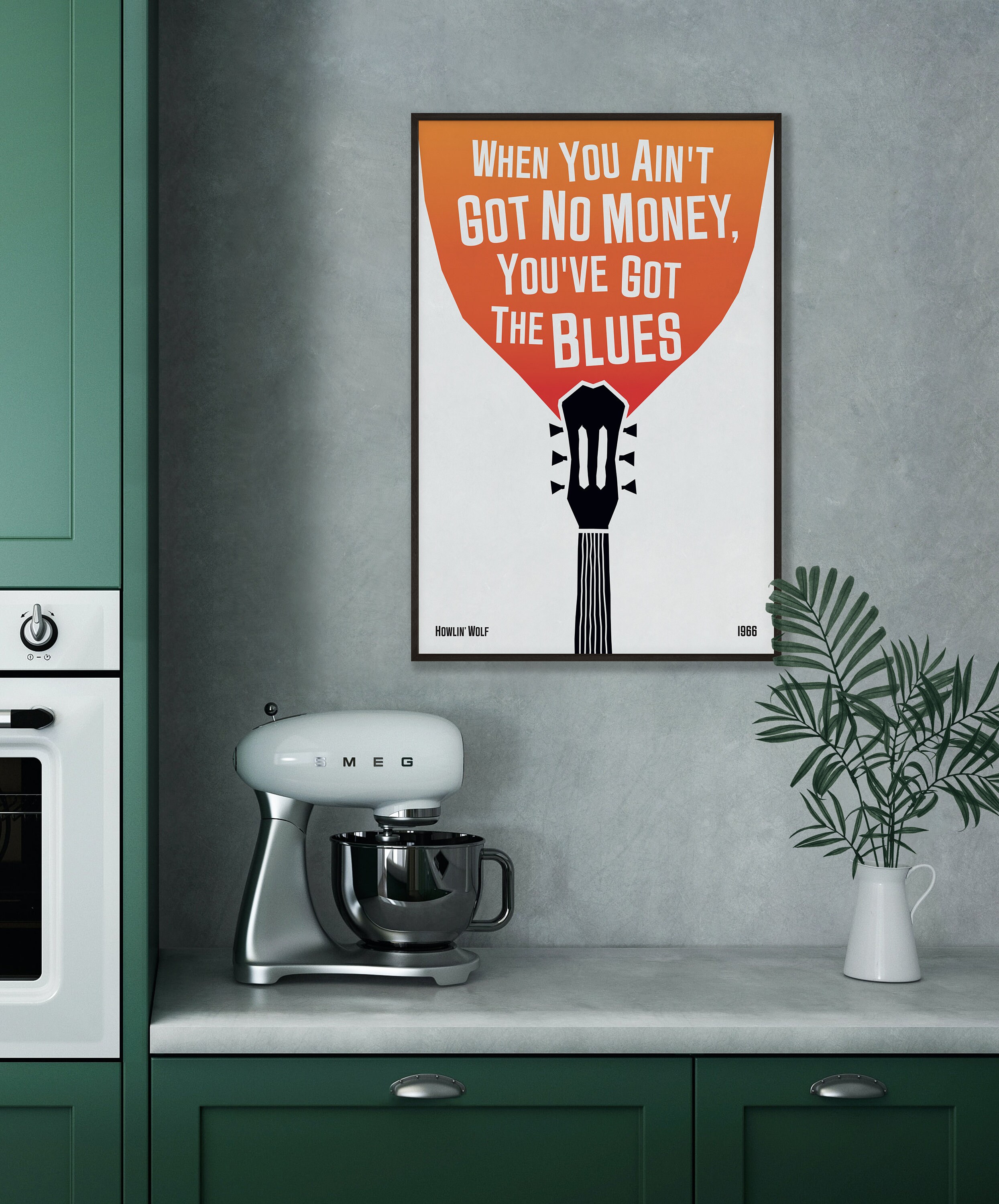 Howlin' Wolf Guitar in Orange/white Music Wall Art Jazz Print Buy 3 Get ...