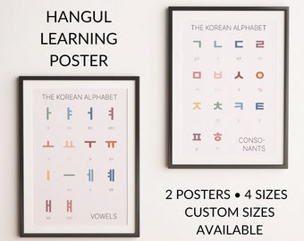 Korean Hangul Chart Poster Language Learning Wall Print 2 Set, Hangul ...