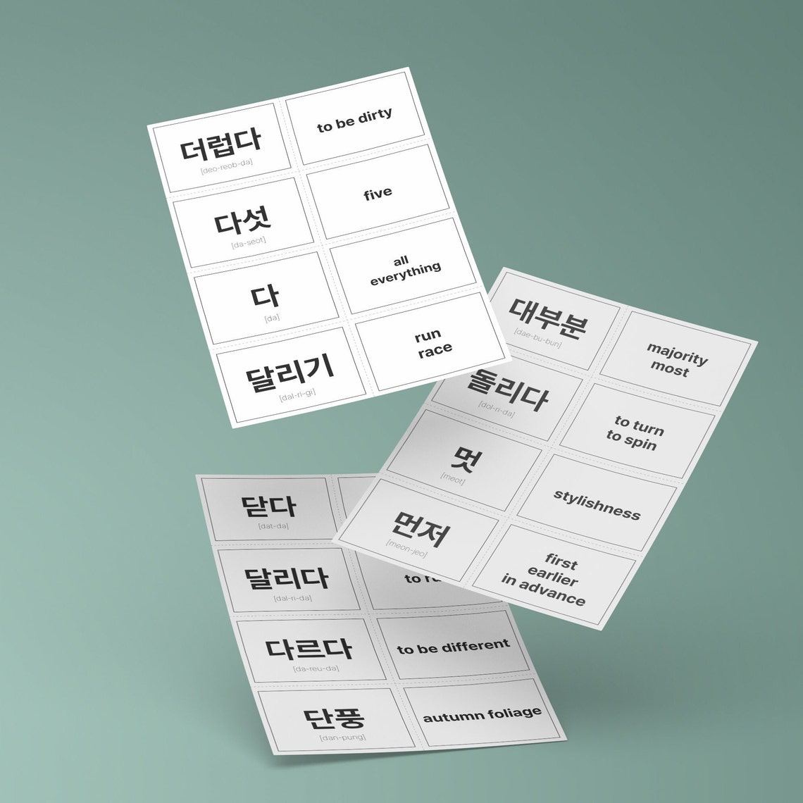 Korean Language Flashcards for TOPIK I Test, Printable Flashcards ...
