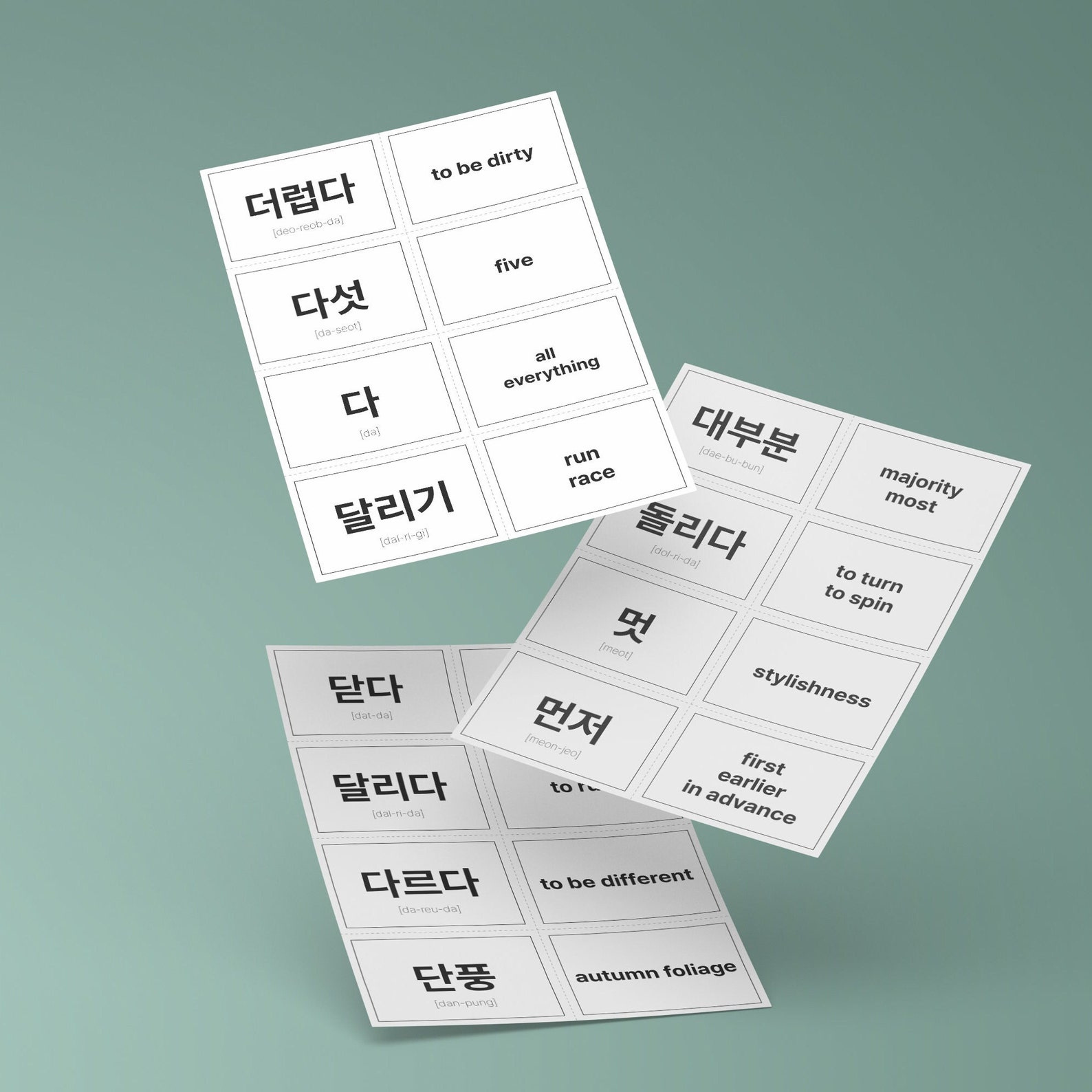 Korean Language Flashcards for TOPIK I Test, Printable Flashcards ...