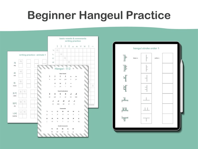 Korean Beginner Hangul Practice Sheets, Language Learning Tool, Korean ...