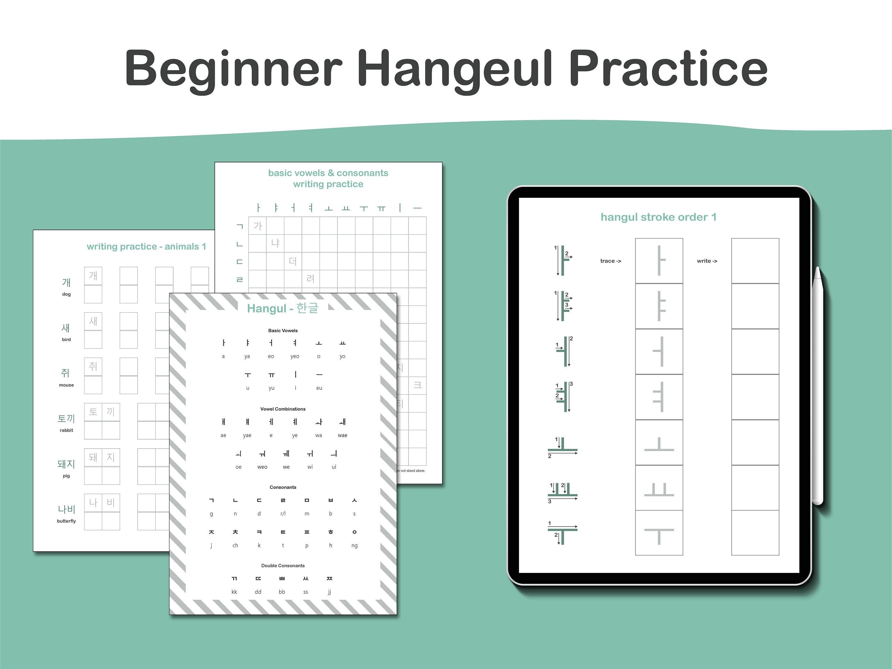 Korean Beginner Hangul Practice Sheets, Language Learning Tool, Korean ...