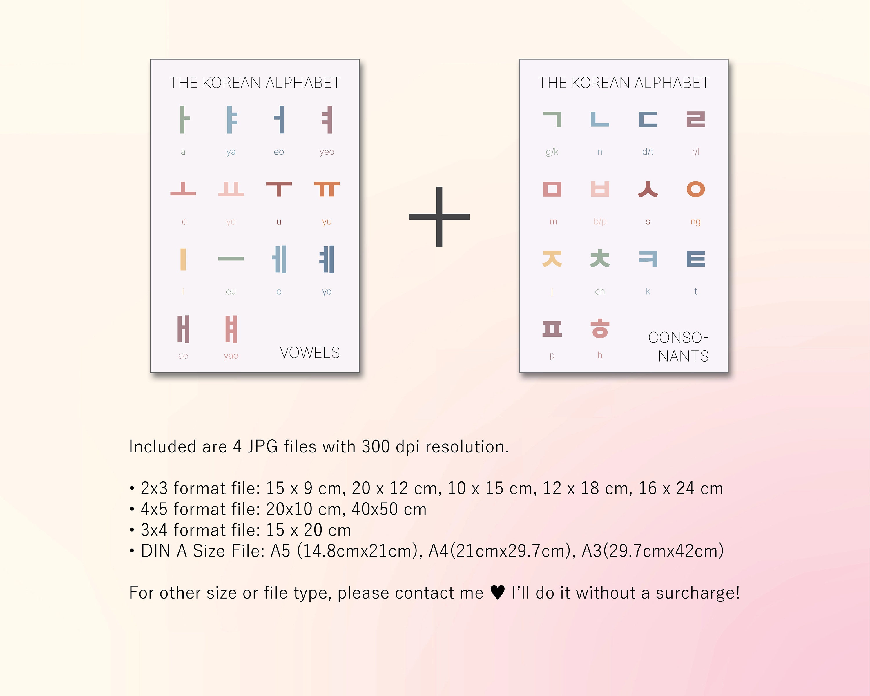 Korean Alphabet Hangul Learning Poster, Consonants and Vowels ...