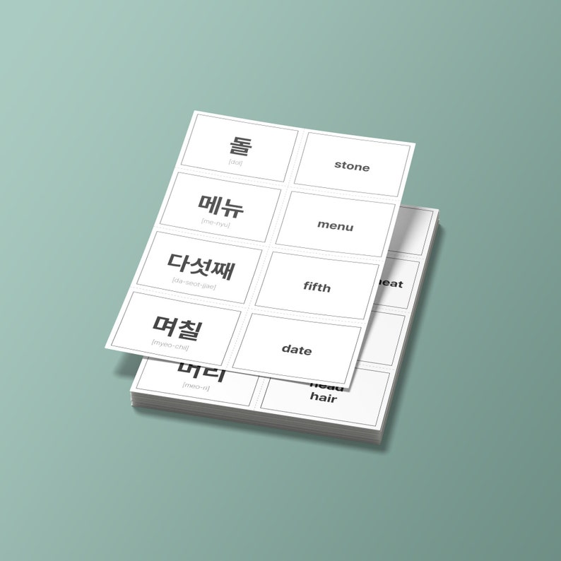 Korean Language Flashcards for TOPIK I Test, Printable Flashcards ...