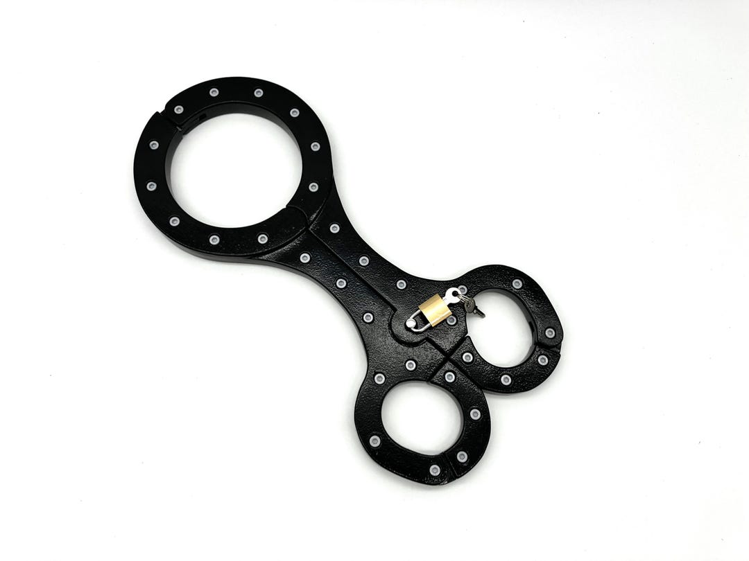 Black Aluminium Neck to Wrist Restraint, BDSM Restraining Cuffs, Powder ...