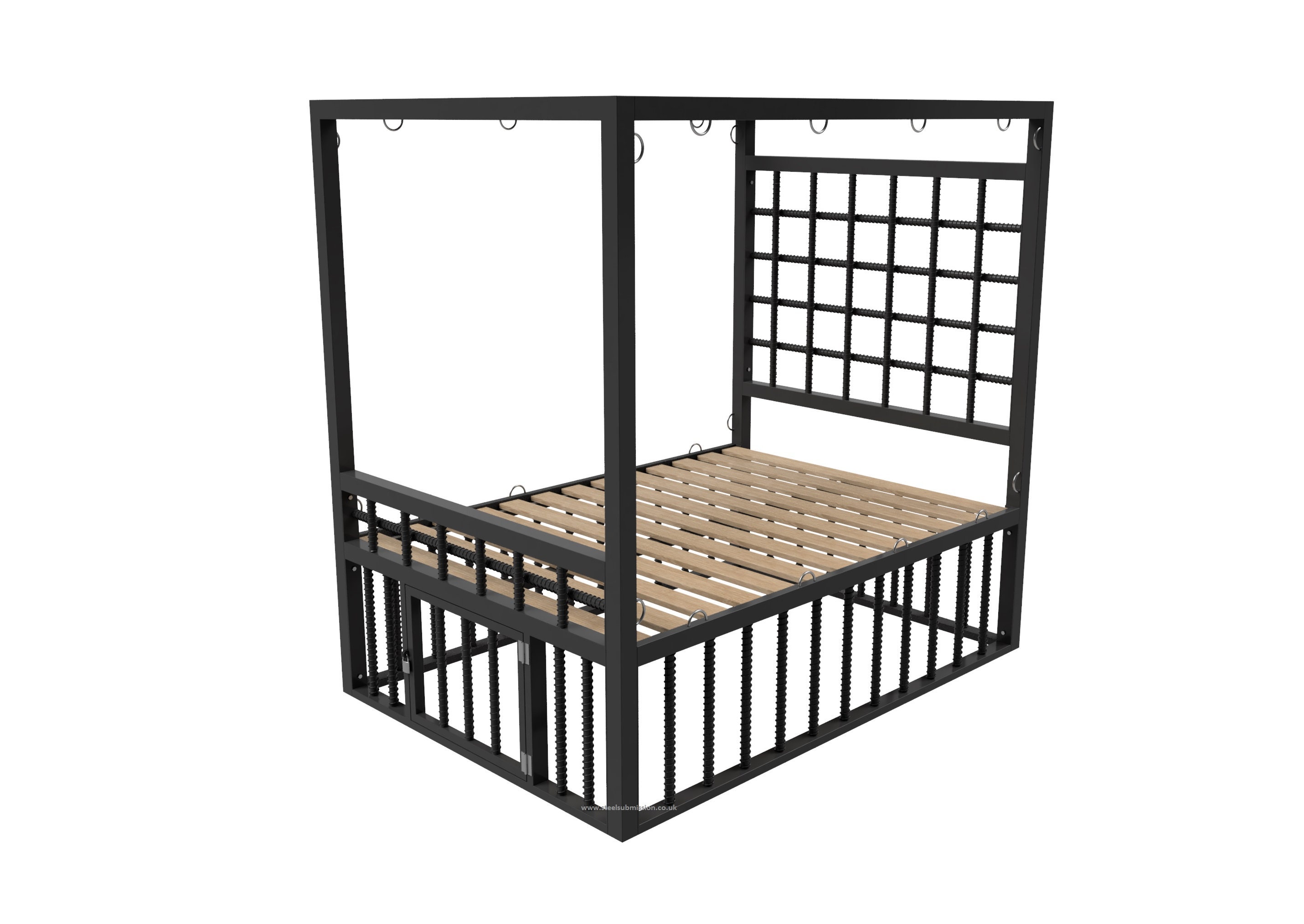Four Poster BDSM Bondage Dungeon Bed With Cage and Optional Removable ...