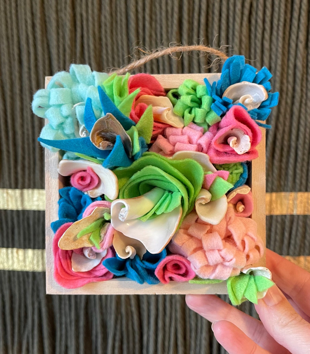 Seashell Shadow Box Blooming Felt Flowers Shell Wall Art Colorful ...