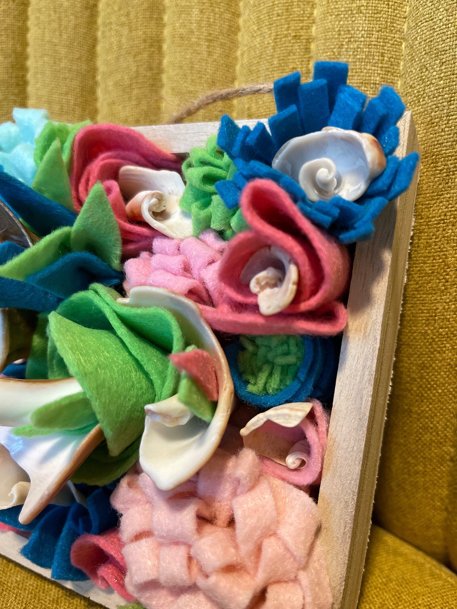 Seashell Shadow Box Blooming Felt Flowers Shell Wall Art Colorful ...