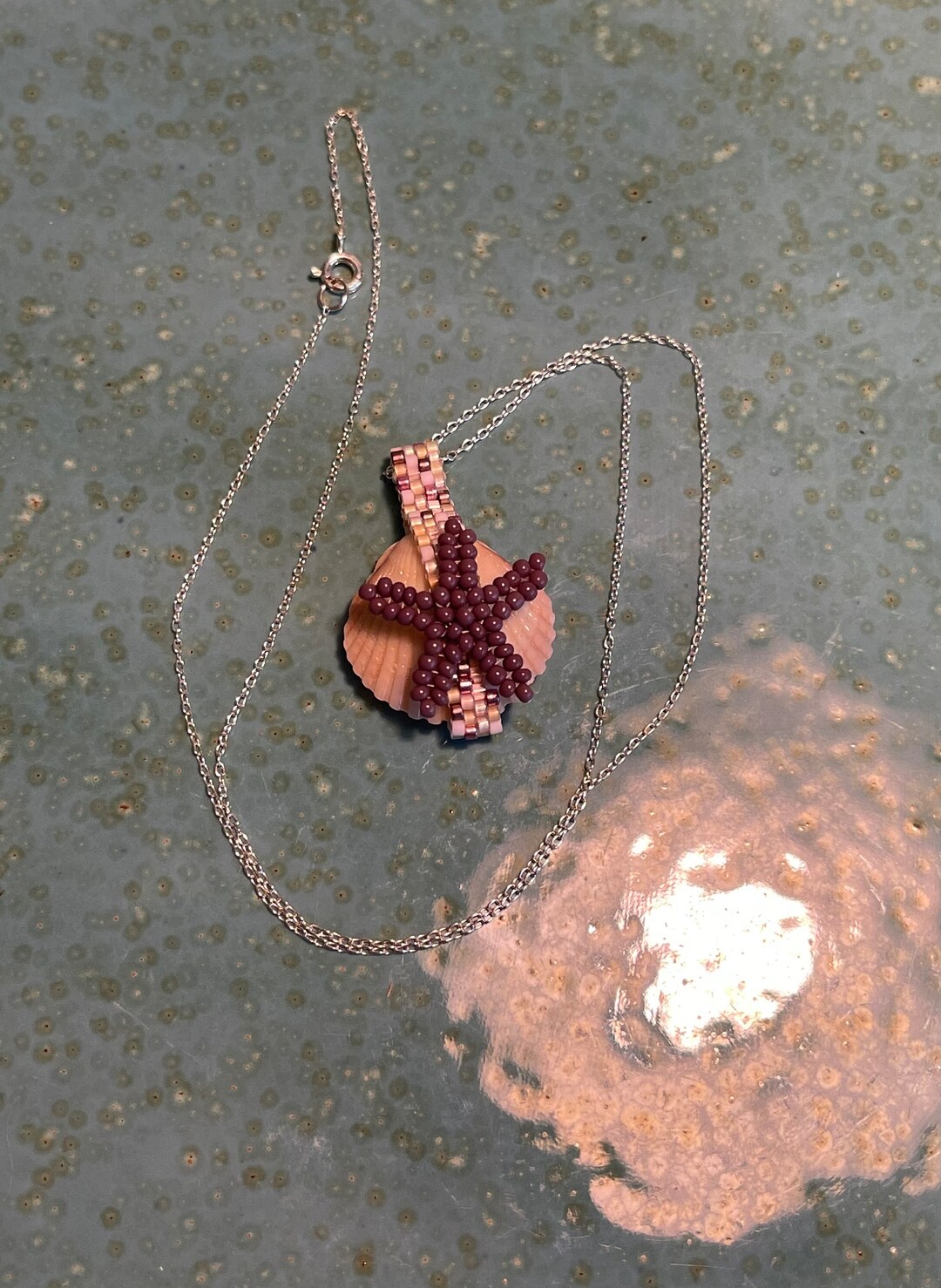 Beaded Sea Shell Necklace on Sterling Silver Chain Jewelry Gifts for ...