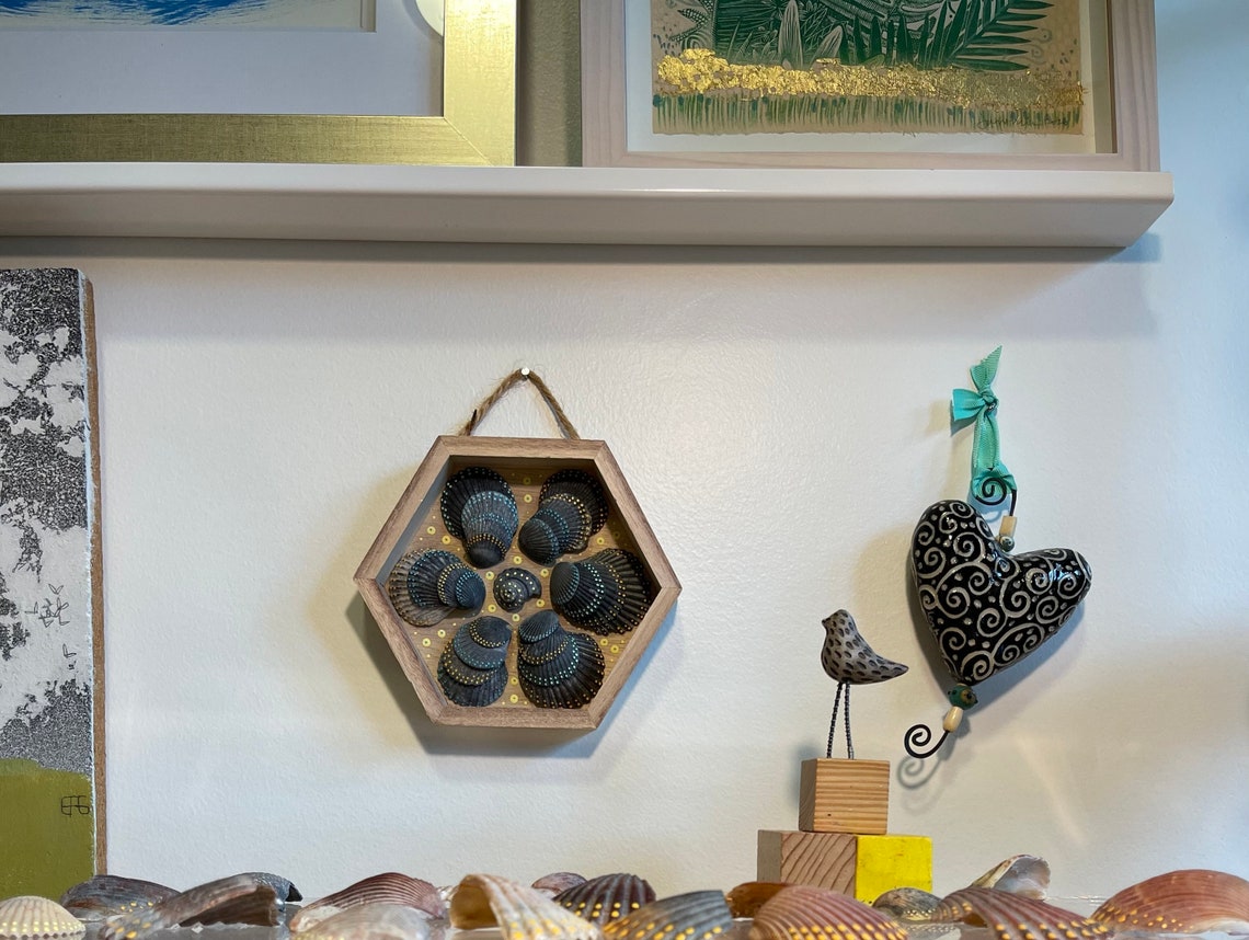 Honeycomb Painted Seashell Shadow Box Natural Seashell Home Decor Beach ...