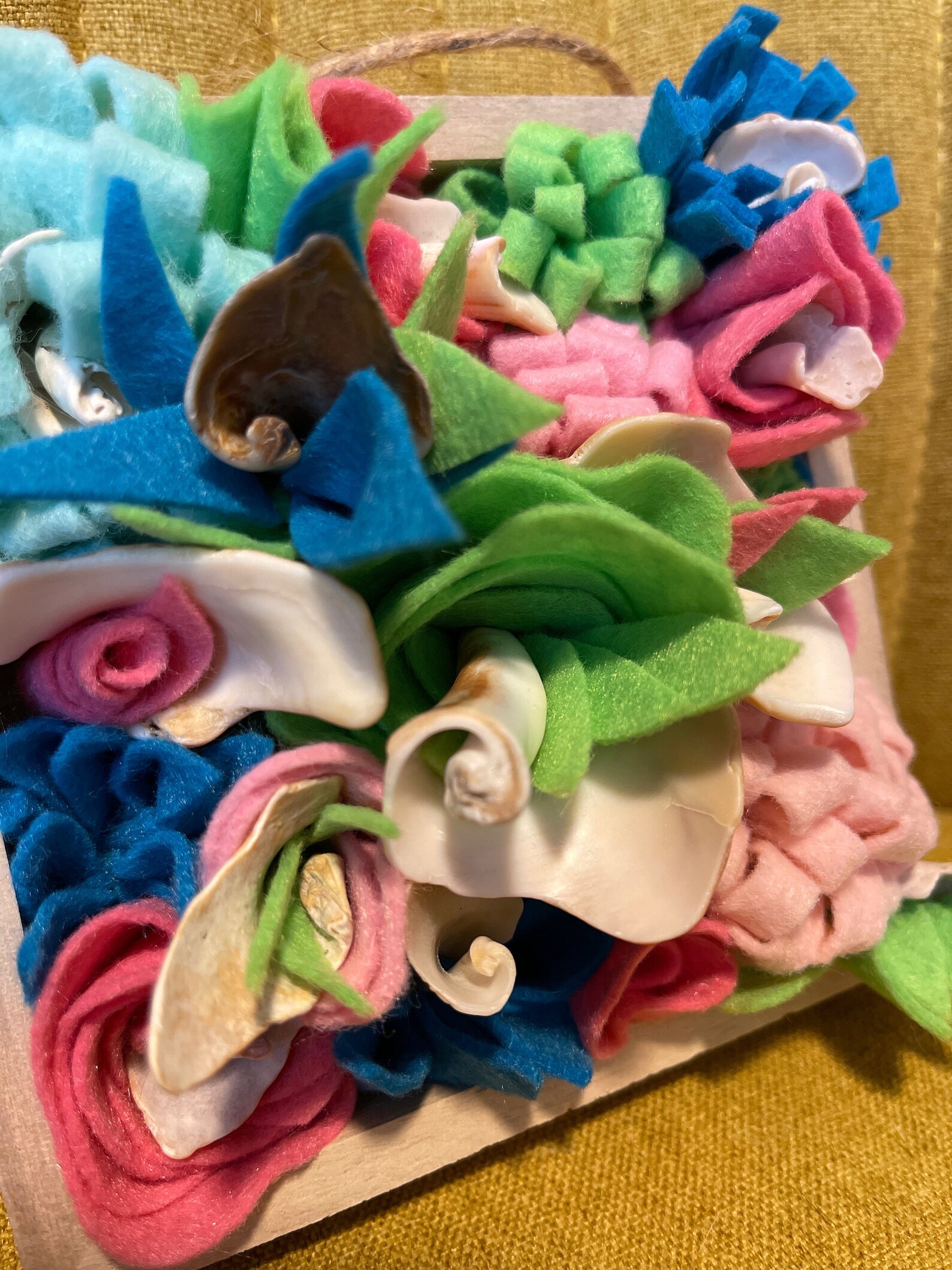 Seashell Shadow Box Blooming Felt Flowers Shell Wall Art Colorful ...