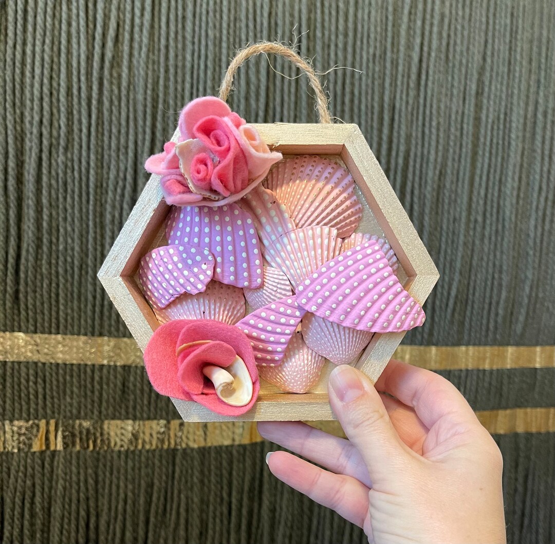 Sea Shell Shadow Box Felt Flowers Beach Gift Ocean Themed Handmade ...