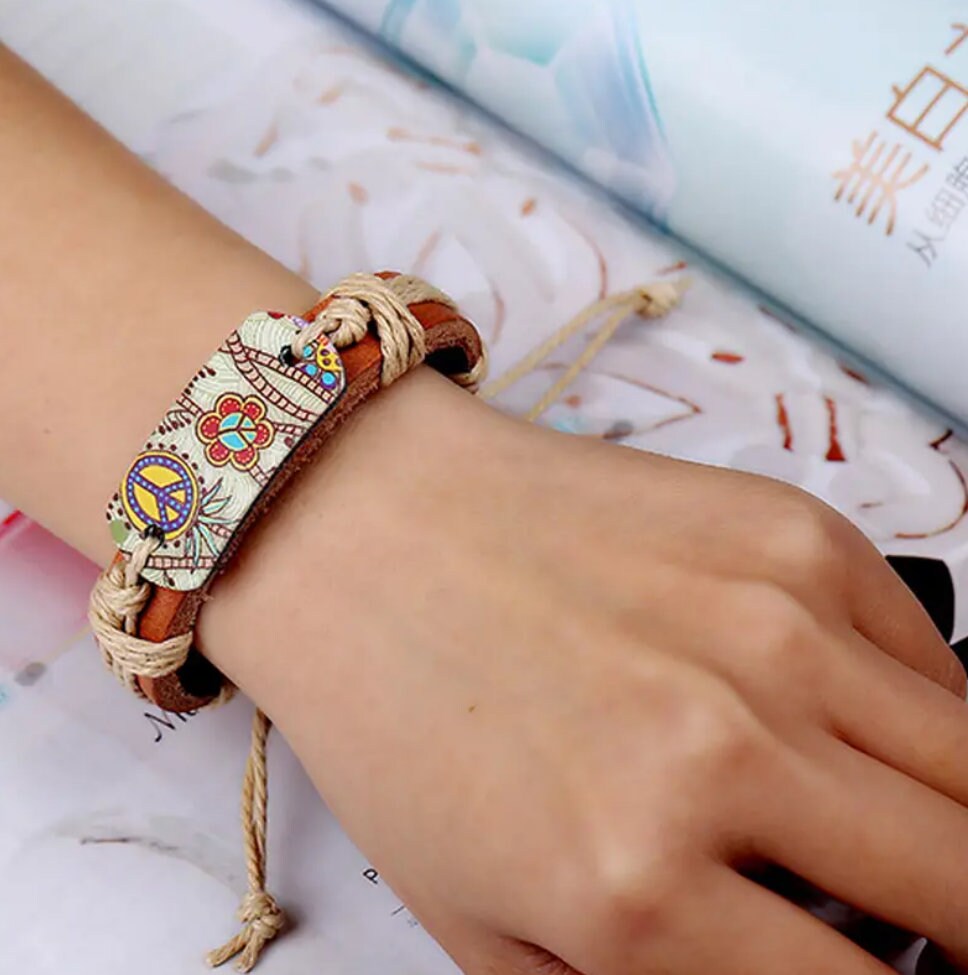 Hemp Rope Braided Leather Bracelet Vintage Style - Etsy