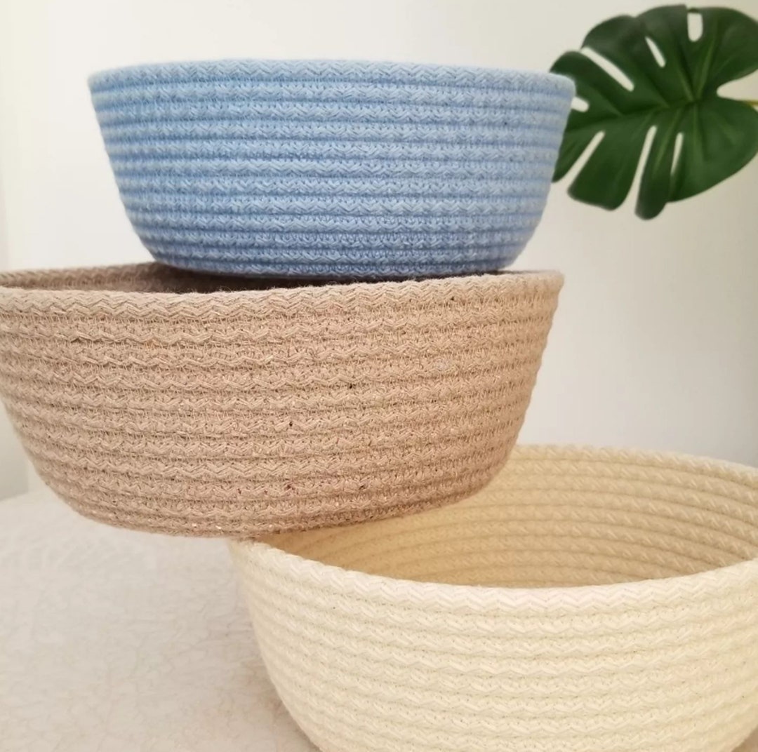 Cotton Rope Baskets, Organic Cotton Cord Basket, Colorful Cotton Rope ...