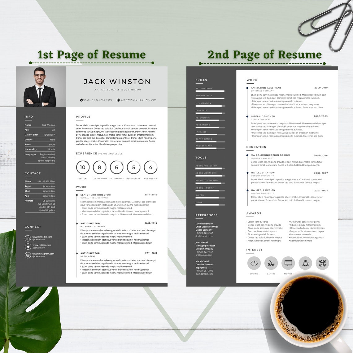 Professional, Modern Resume Template With Picture Editable CV Template ...