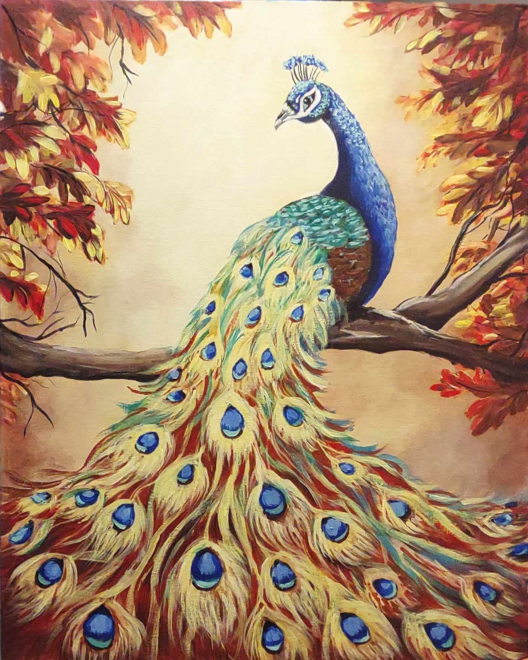 Autumn Peacock Roosting in a Tree,bird Art Painting 16 by 20 Acrylic ...