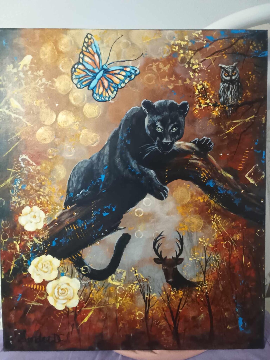 Panther and Friends in the Woods. Deer and Owl and Butterfly - Etsy