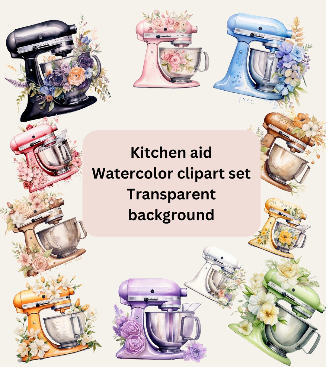 Kitchen Aid Bundle, Kitchen Bundle, Watercolor Kitchen Clipart ...