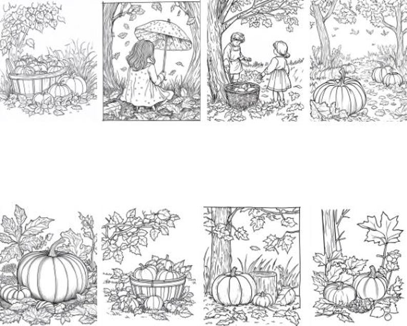 50 Autumn Coloring Pages, Kids Coloring Sheets, Grayscale Coloring Page ...