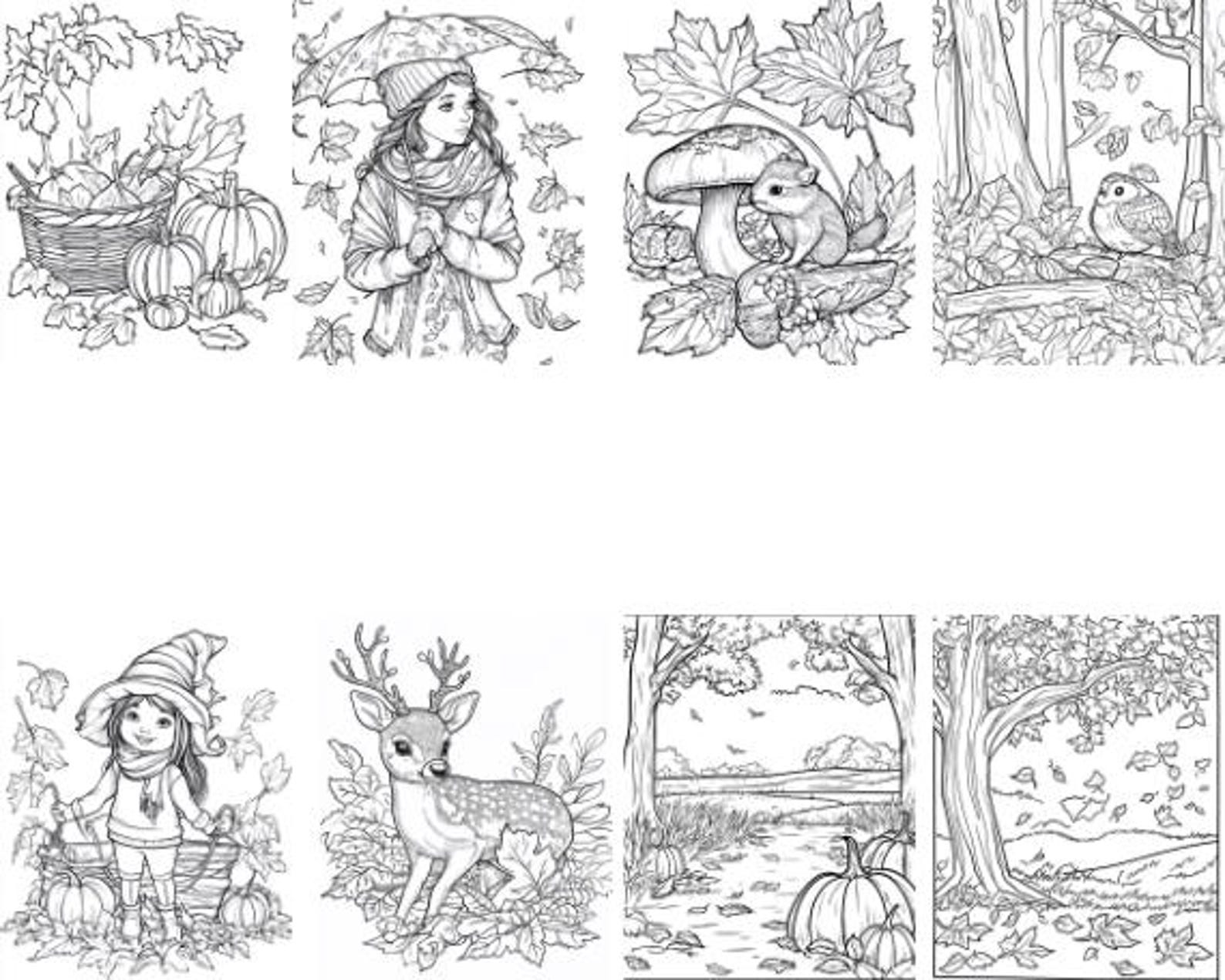 50 Autumn Coloring Pages, Kids Coloring Sheets, Grayscale Coloring Page ...