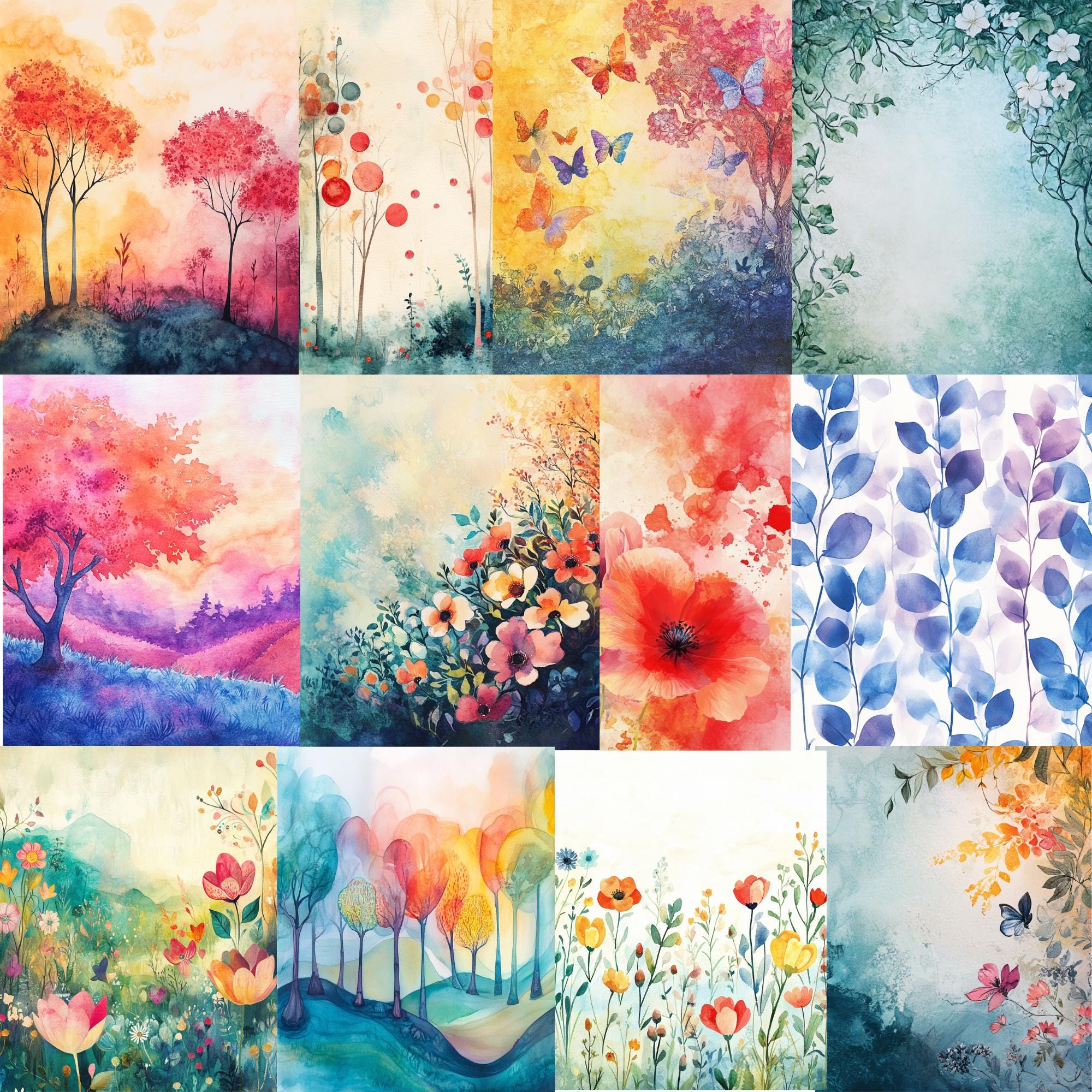 Watercolor Whimsy Backgrounds, Nature Bundle, Digital Download ...