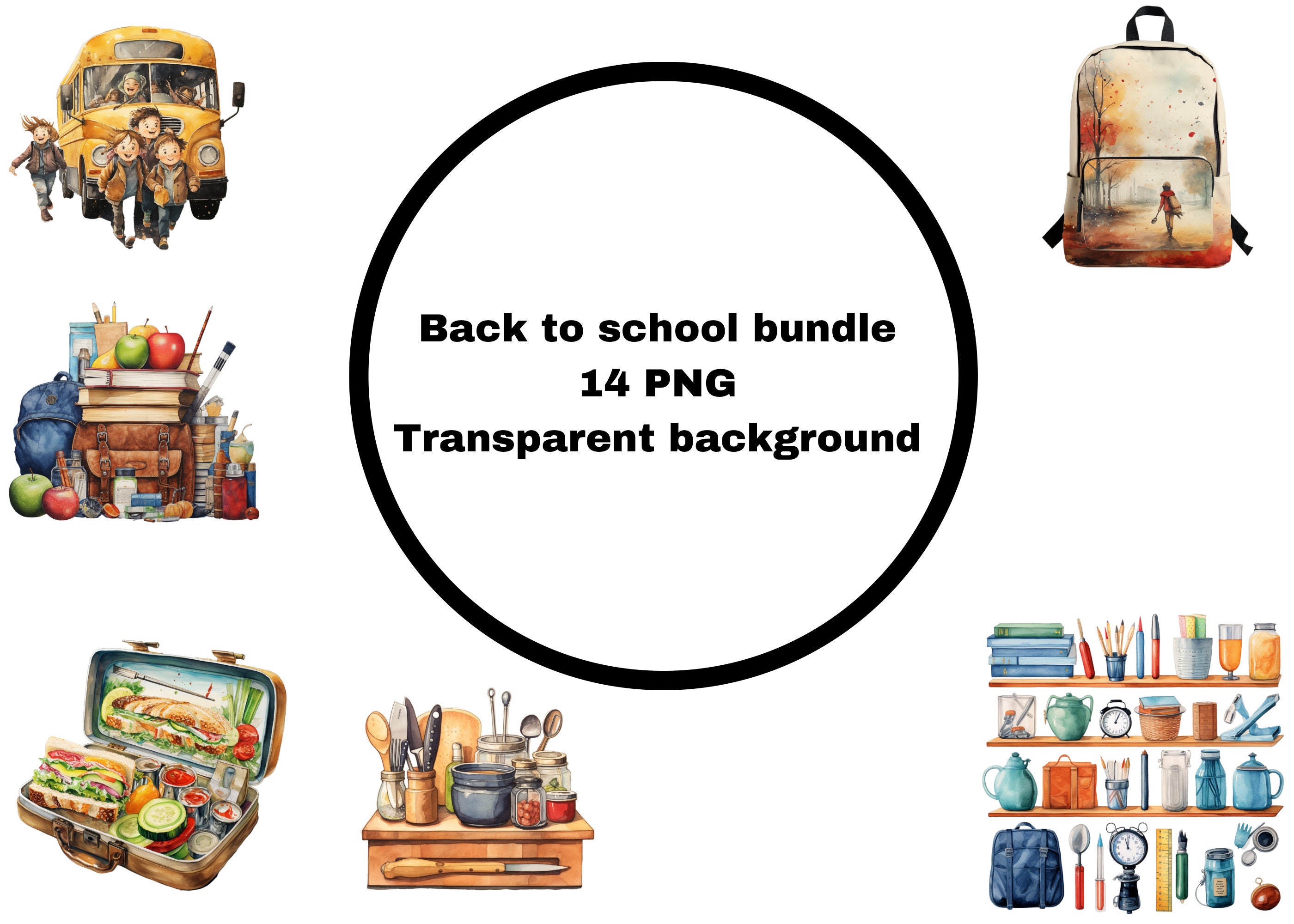 Back to School Bundle, Back to School Clipart, Transparent Background ...