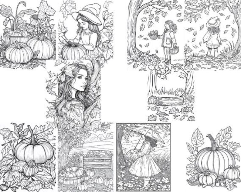 50 Autumn Coloring Pages, Kids Coloring Sheets, Grayscale Coloring Page ...