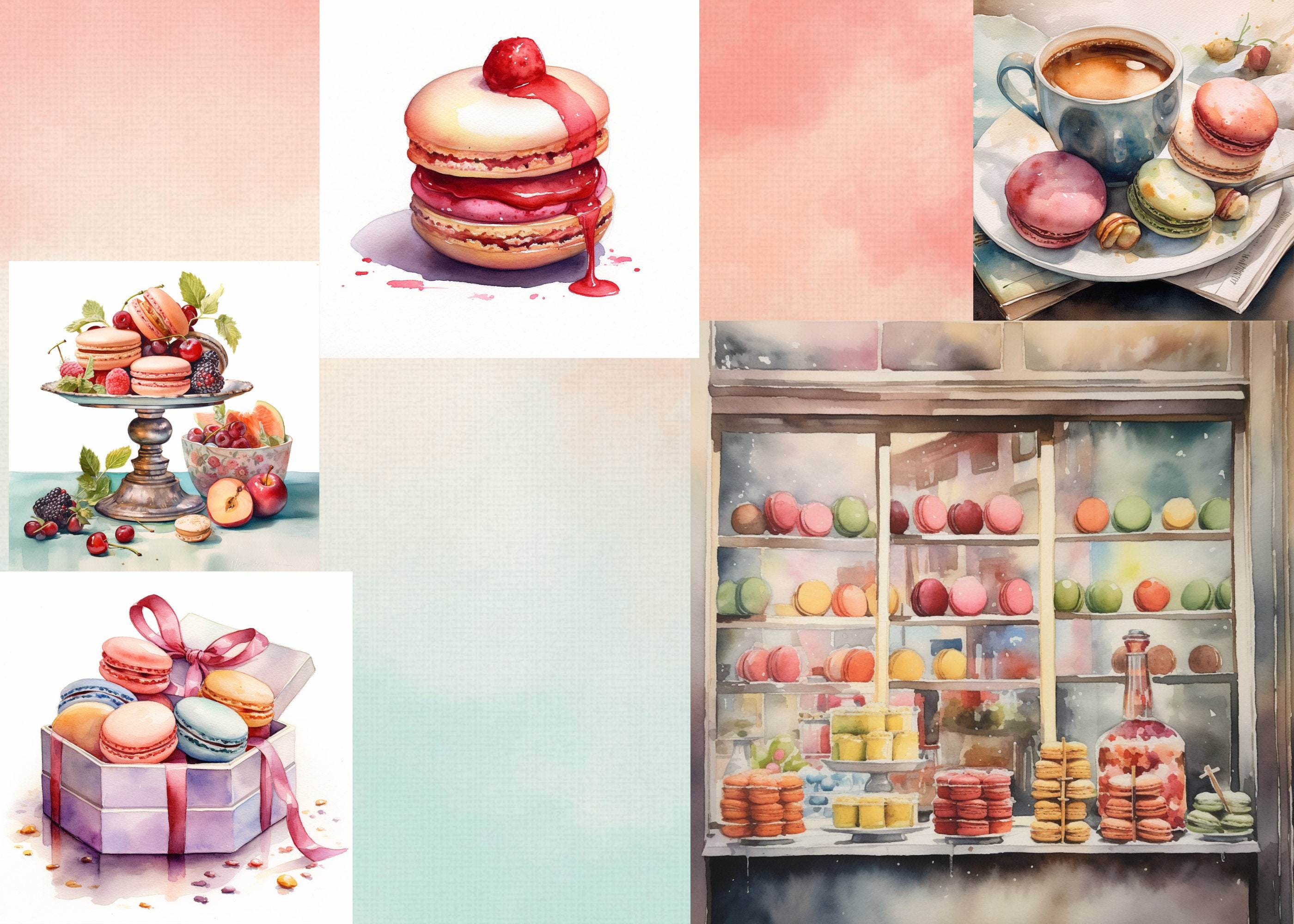 25 Pc Macarons Bundle in Watercolour | Watercolour Bundle With Macarons | Digital Files ...