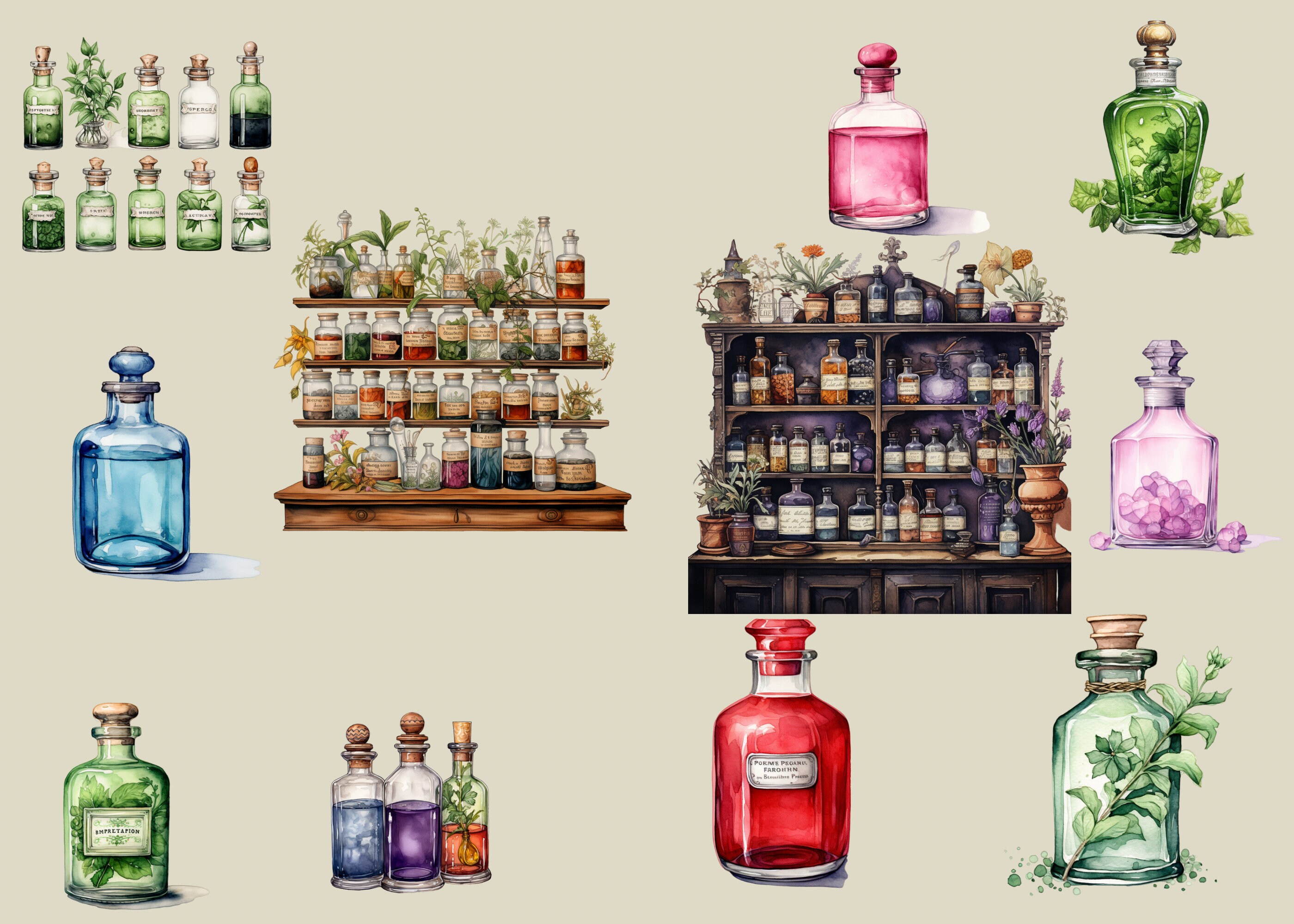 Apothecary Clipart Bundle With Transparent Background, Apothecary ...