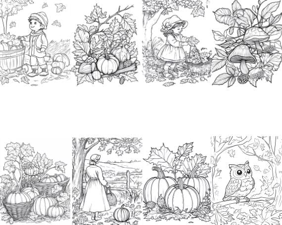 50 Autumn Coloring Pages, Kids Coloring Sheets, Grayscale Coloring Page ...