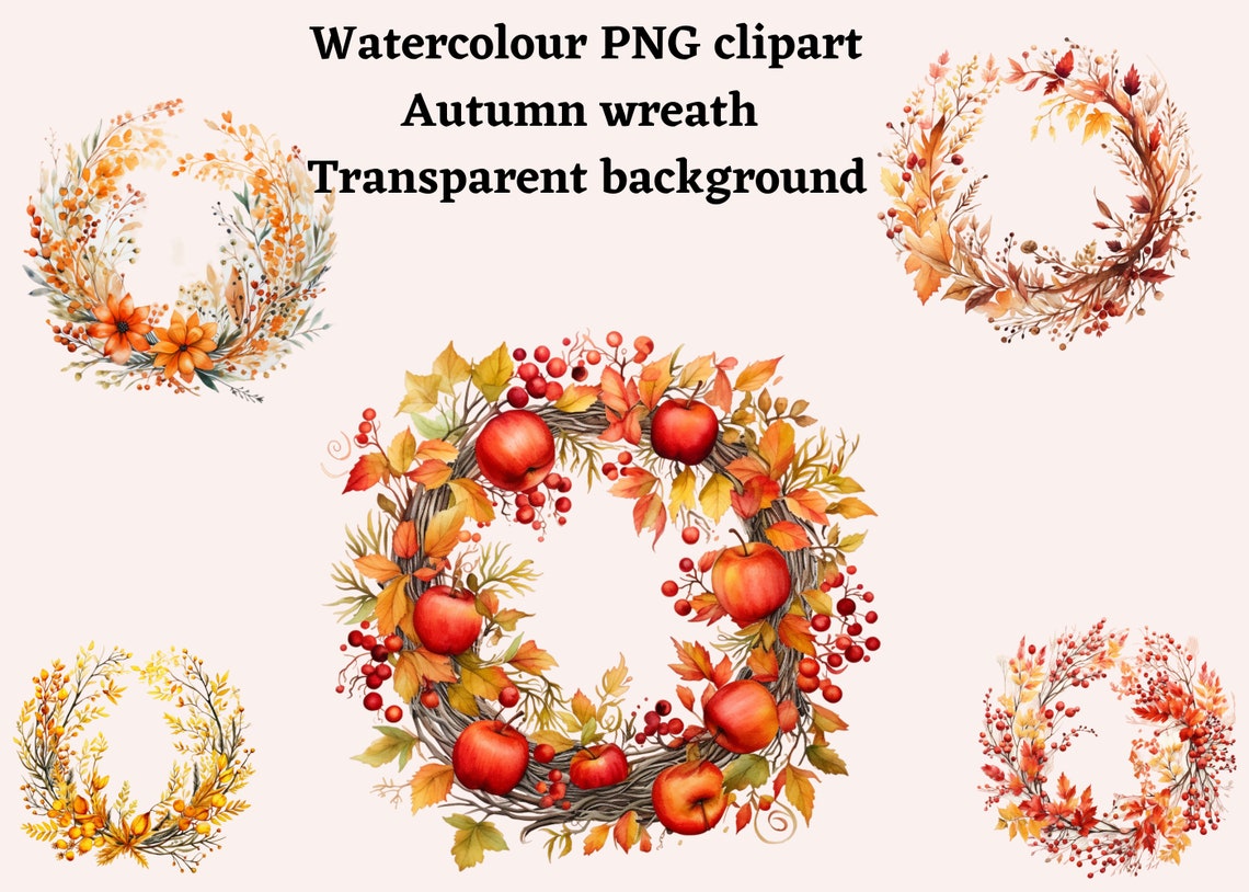 Watercolor Autumn Wreath Clipart, Fall Clipart, Autumn Leaves ...