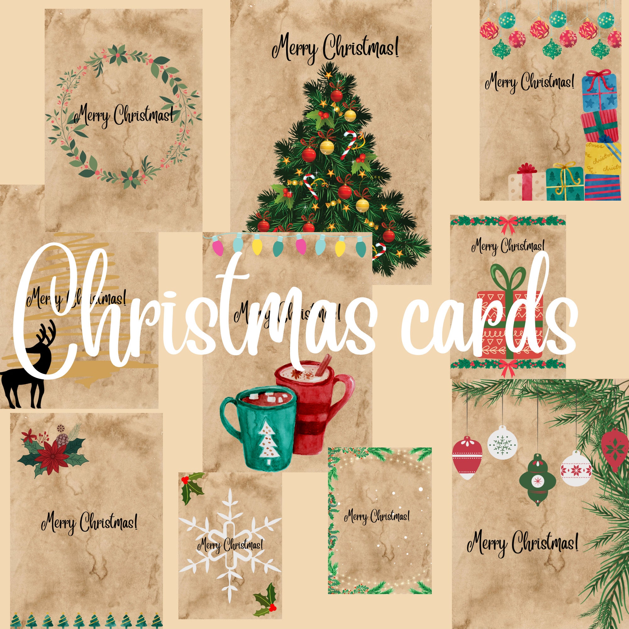 Retro Shabby Printable Christmas Cards - Etsy