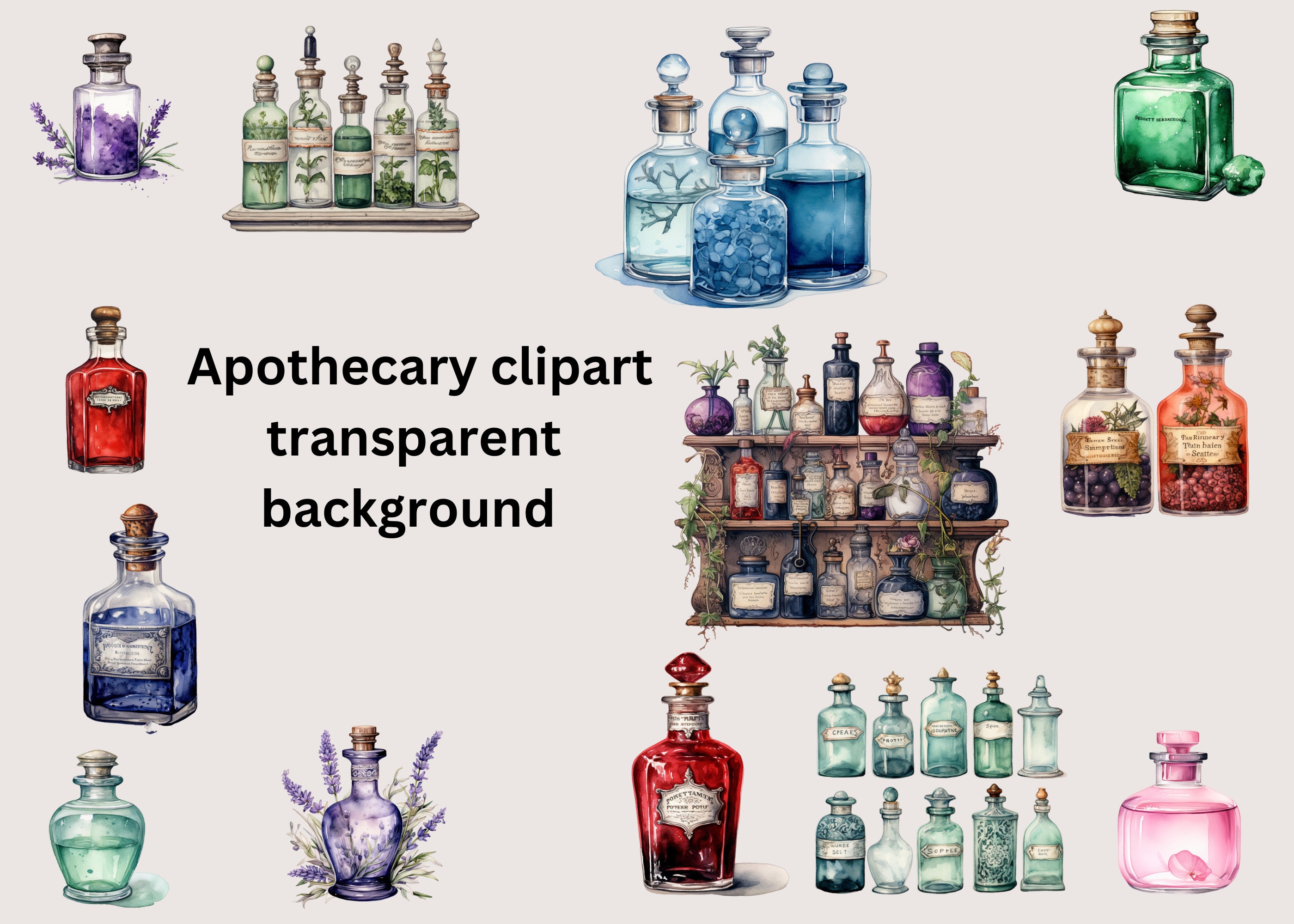 Apothecary Clipart Bundle With Transparent Background, Apothecary ...