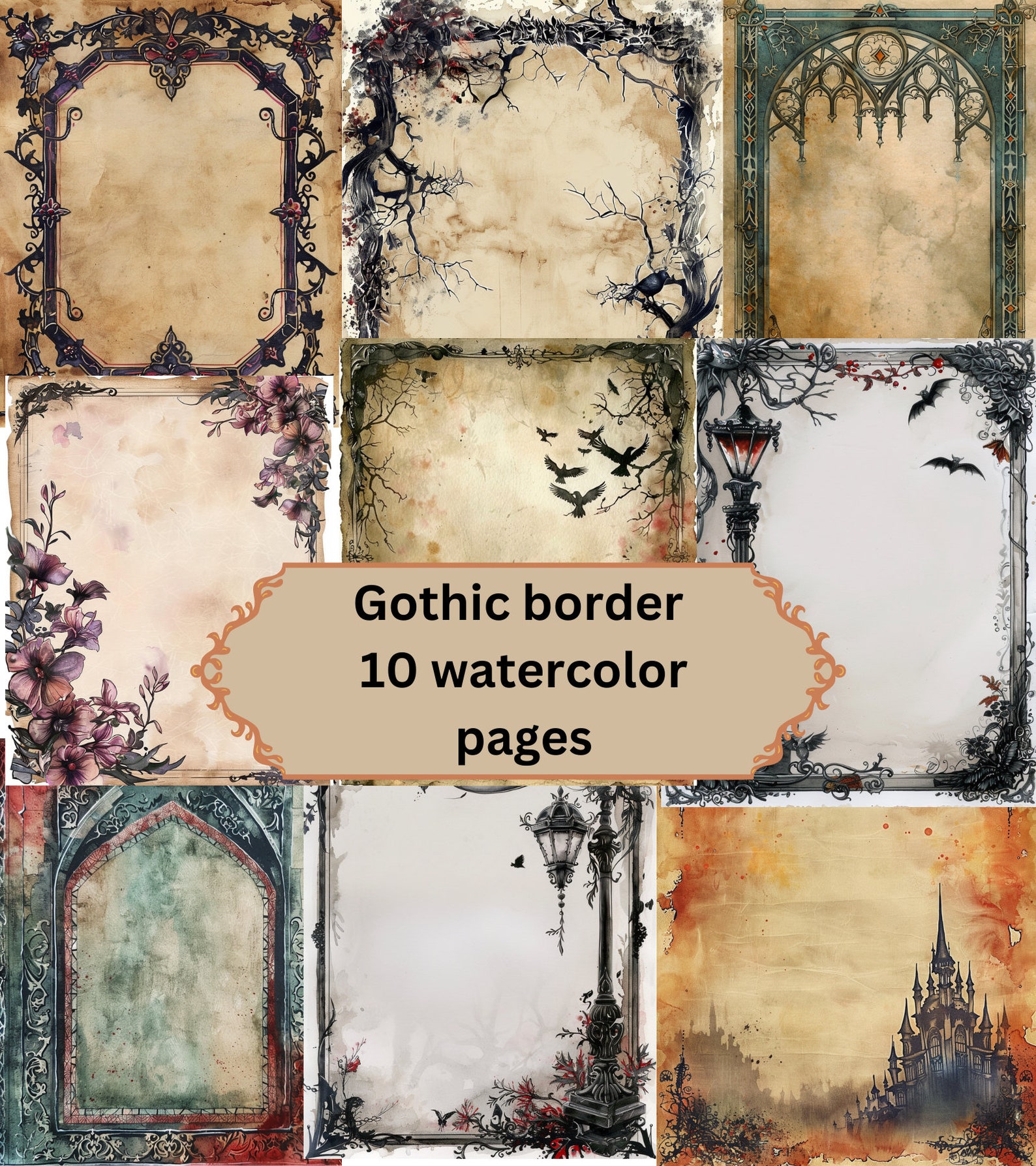 Gothic Border, Dark Scrapbook Page, Victorian Journal Page, Collage ...