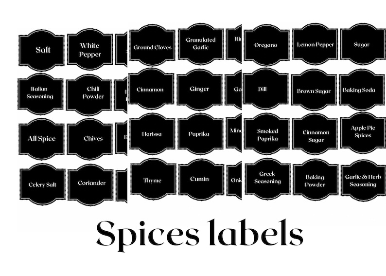 72 Black Printable Spices Labels| Aesthetic Spices Labels| Jar Labels ...