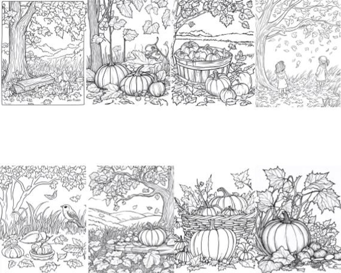 50 Autumn Coloring Pages, Kids Coloring Sheets, Grayscale Coloring Page ...