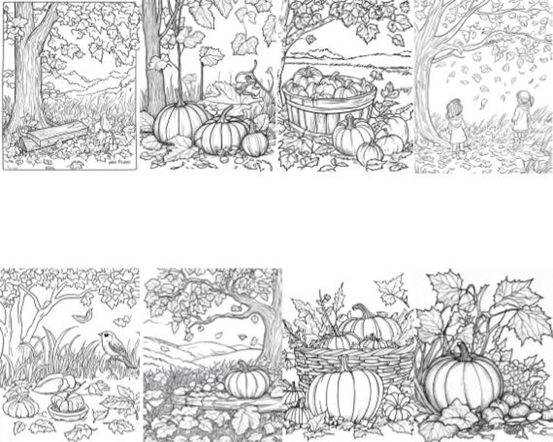 50 Autumn Coloring Pages, Kids Coloring Sheets, Grayscale Coloring Page ...