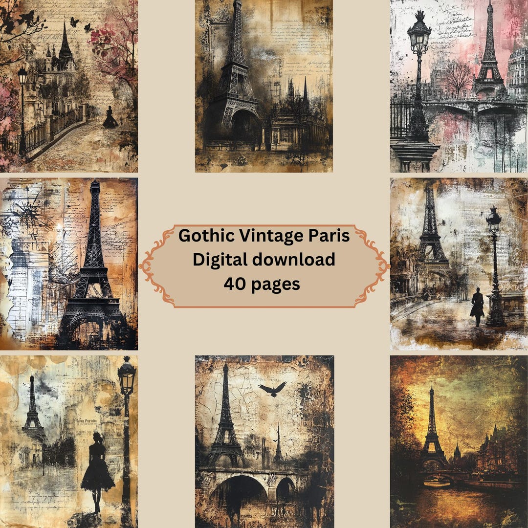 Gothic, Vintage, Paris Bundle, Printable Junk Journal Pages Set ...