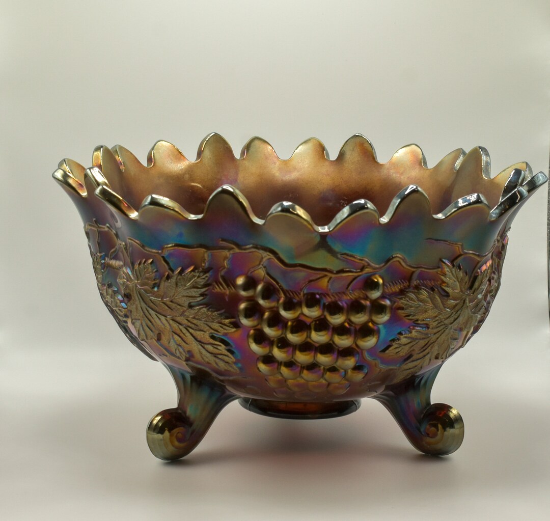 Northwood Amethyst Carnival Glass Master Large Fruit Bowl Cable and ...