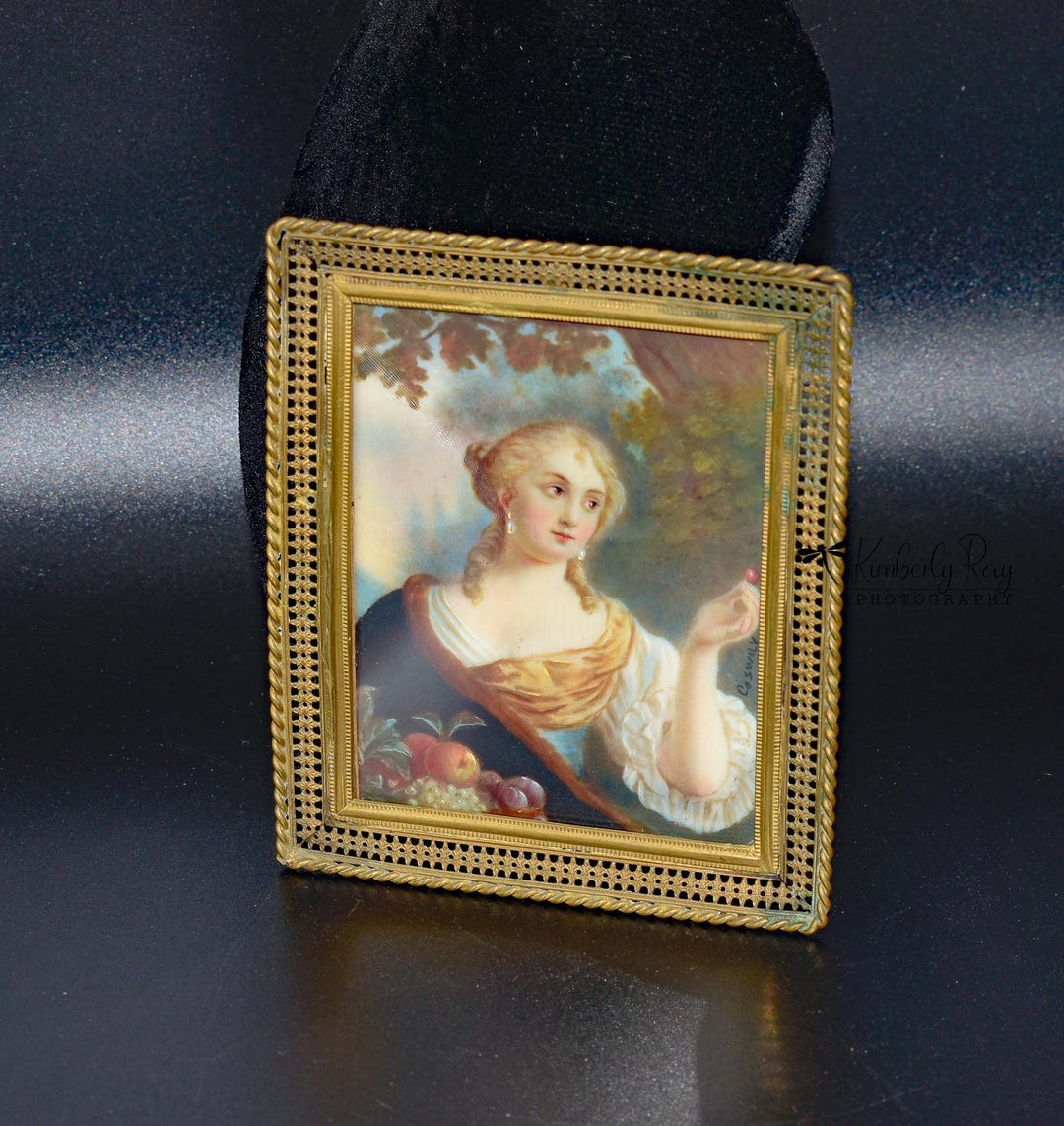 Antique Signed COSWAY Miniature Framed Watercolor Painting Elegant Lady ...