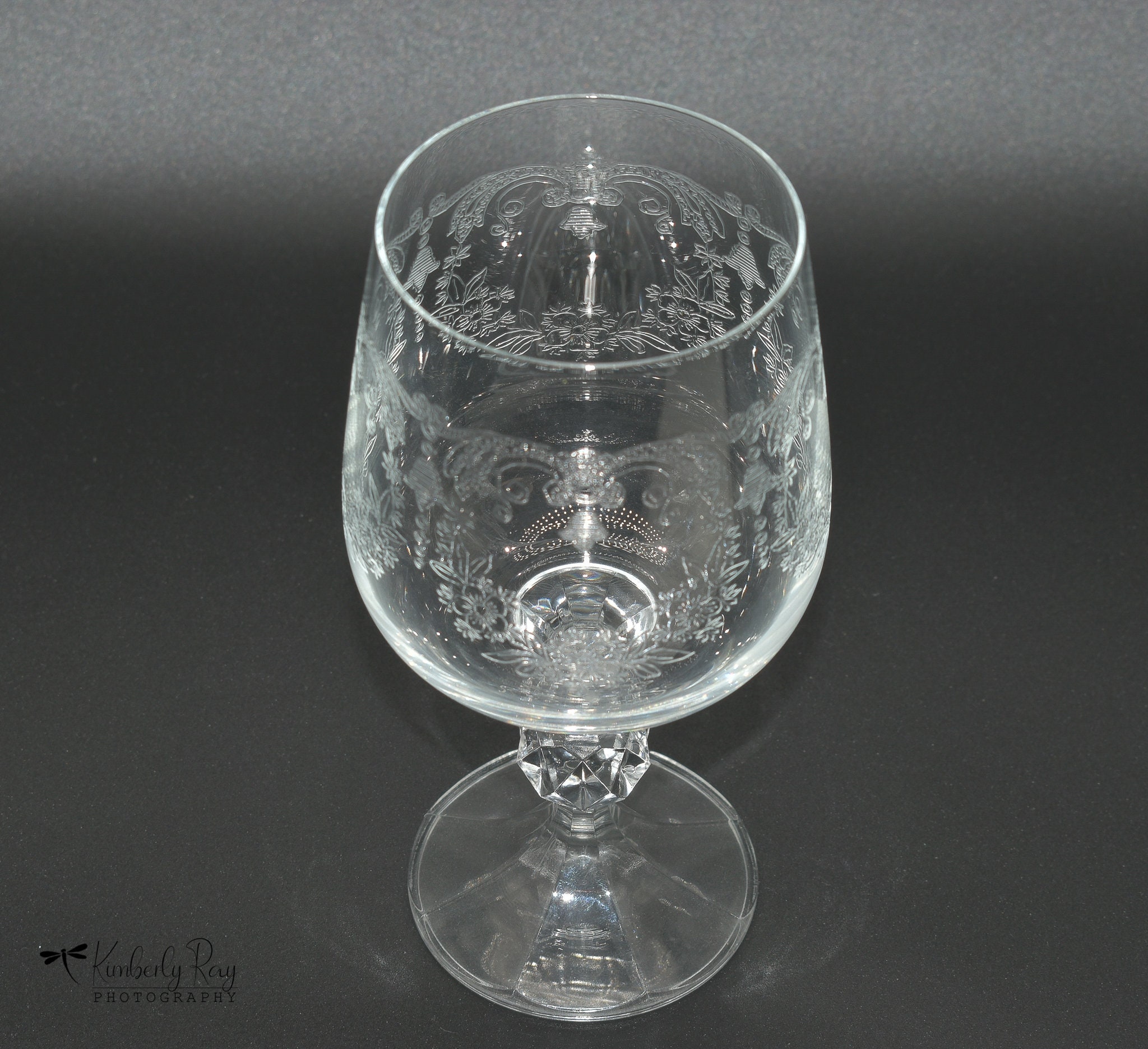 SET of 4 CASCADE Etched Pressed Water Wine Goblets by Import Associates ...