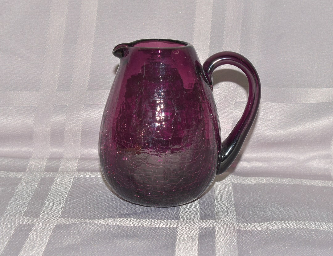 Vintage MCM Purple Pilgrim Glass Co. Crackle Art Glass Small Pitcher ...
