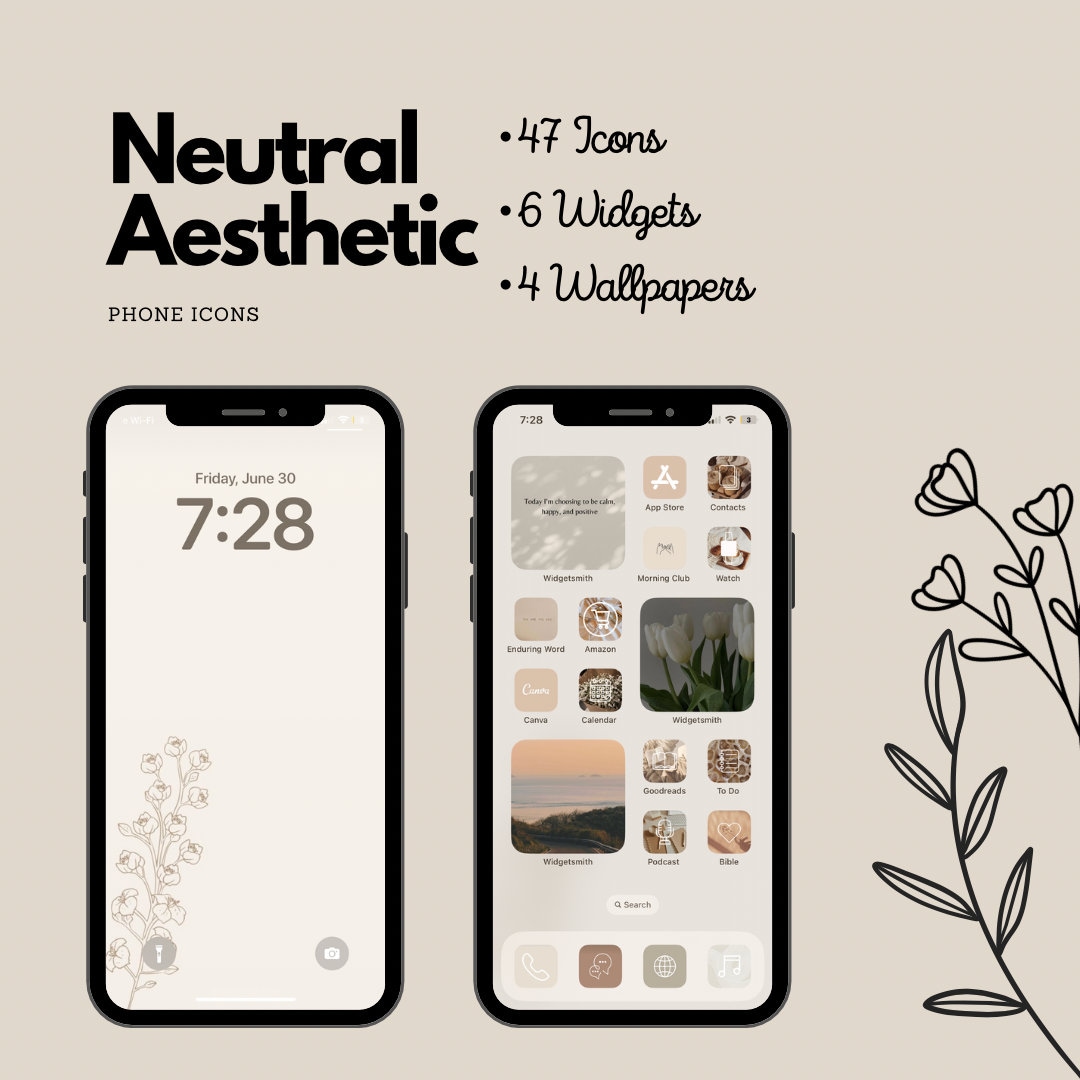 Aesthetic Beige App Icon Pack, Minimal Ios Icon Set, Beige Tones iPhone ...