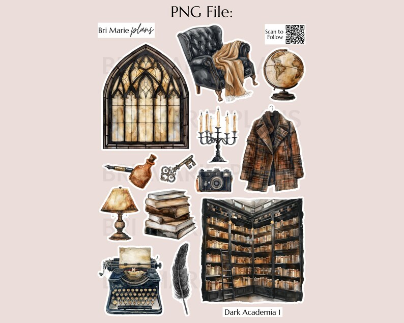 Dark Academia Sticker Set | Vintage Gothic Planner Stickers | Bookish ...